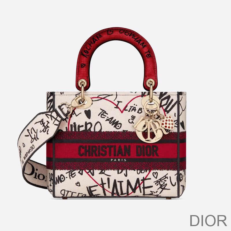 Medium Lady Dlite Bag Dioramour Graffiti Motif Canvas White Dior Bag ...